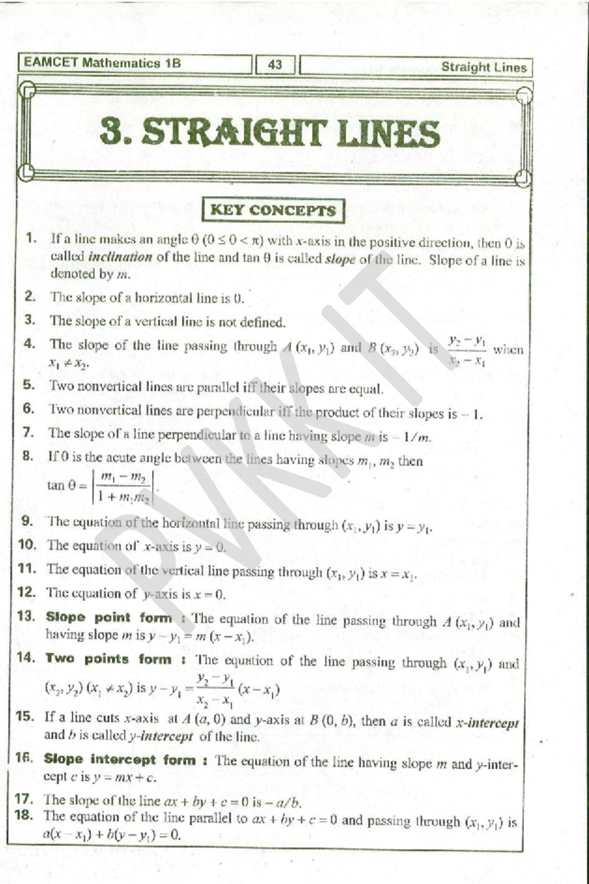 EAMCET Mathematics 1B Final Exam: Straight Lines Concepts and Equations ...