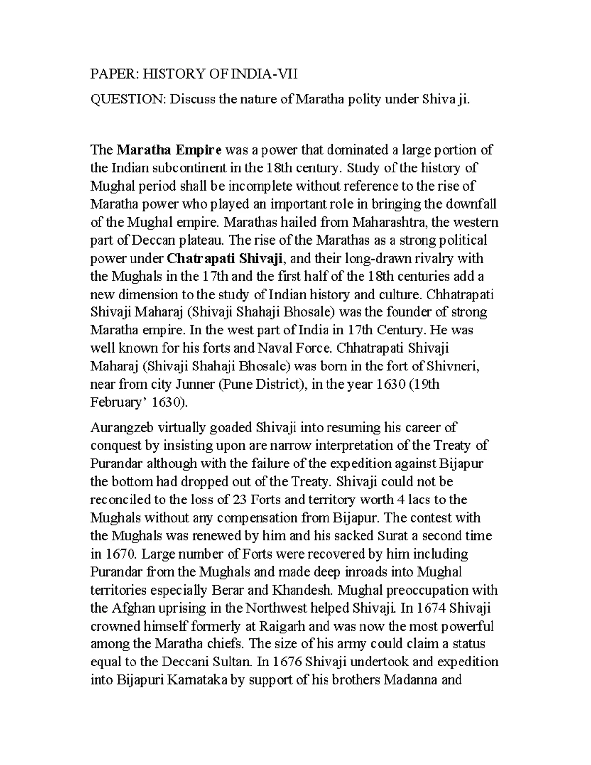 HIST 101: The Rise and Evolution of the Maratha State Under Shivaji and ...