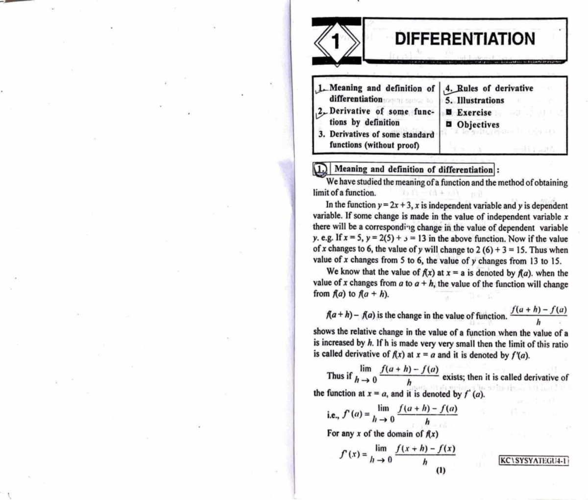 Differentiation Concepts and Derivatives: Unit-1 (Course Code: 2) - Studocu