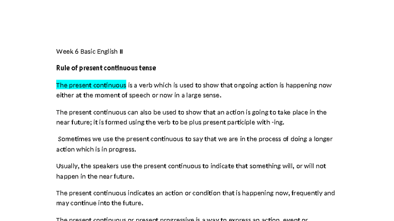 Week 6 Basic English II - Present Continuous Tense Rules and Examples ...