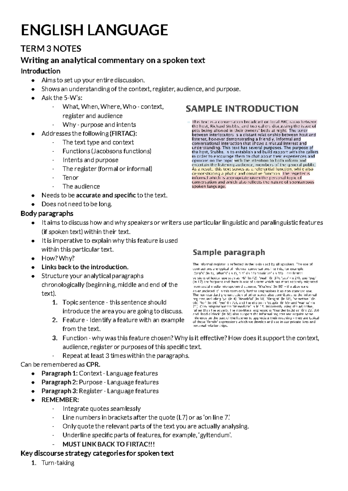 English Language UNIT 1 TERM 3: Analytical Commentary Guide - Studocu