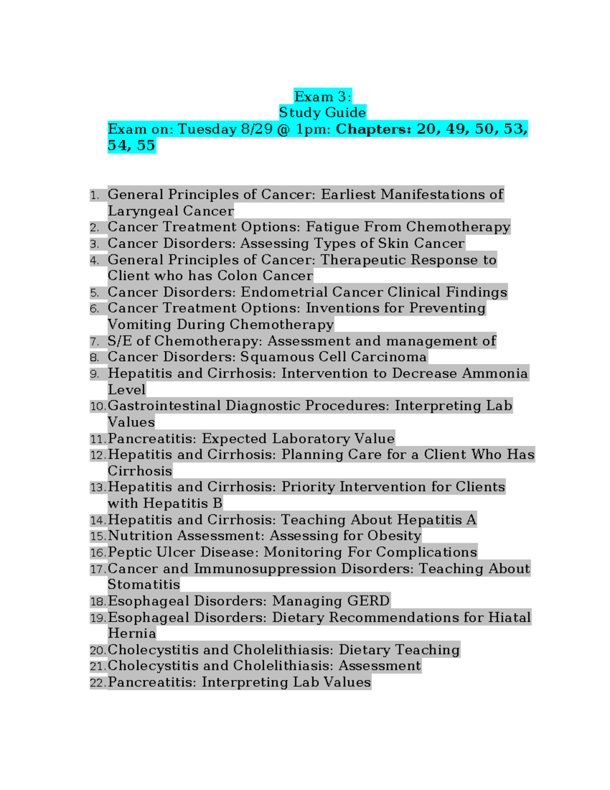 Exam 3 Study Guide: Key Concepts from Chapters 20, 49-55 - Studocu