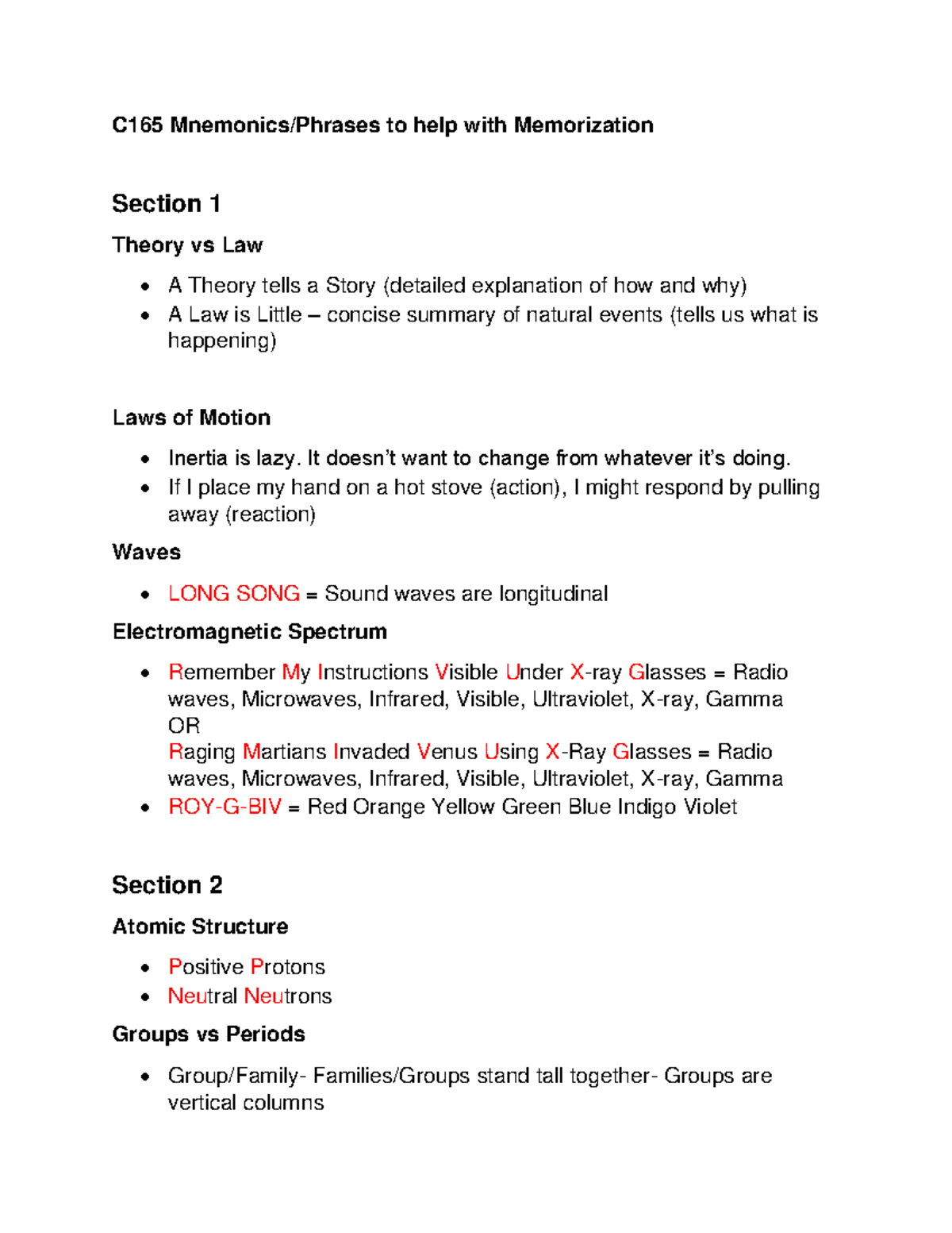 C165 v3 Mnemonics - C165 Mnemonics/Phrases to help with Memorization ...