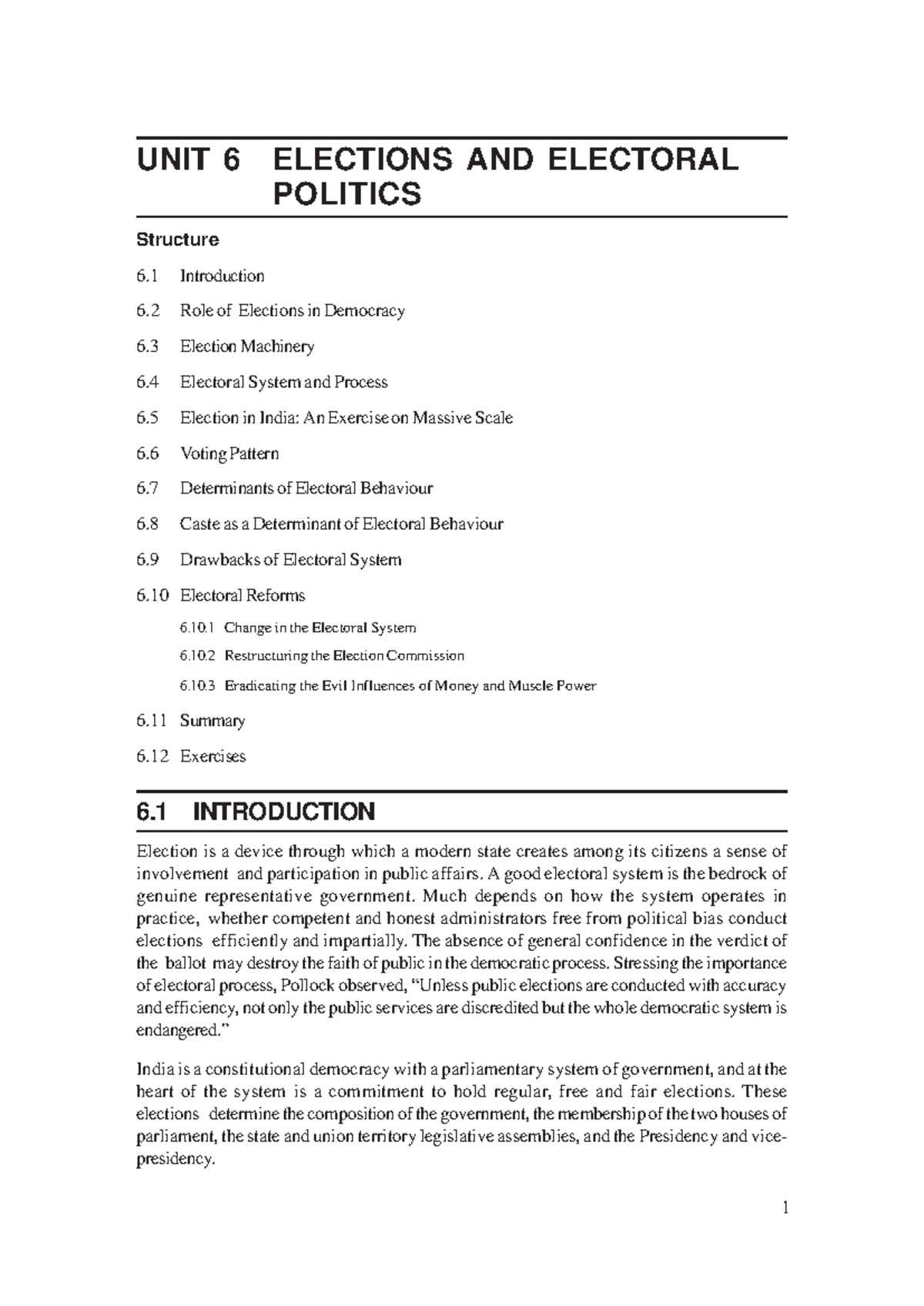Unit-6 - Not much is required - UNIT 6 ELECTIONS AND ELECTORAL POLITICS ...
