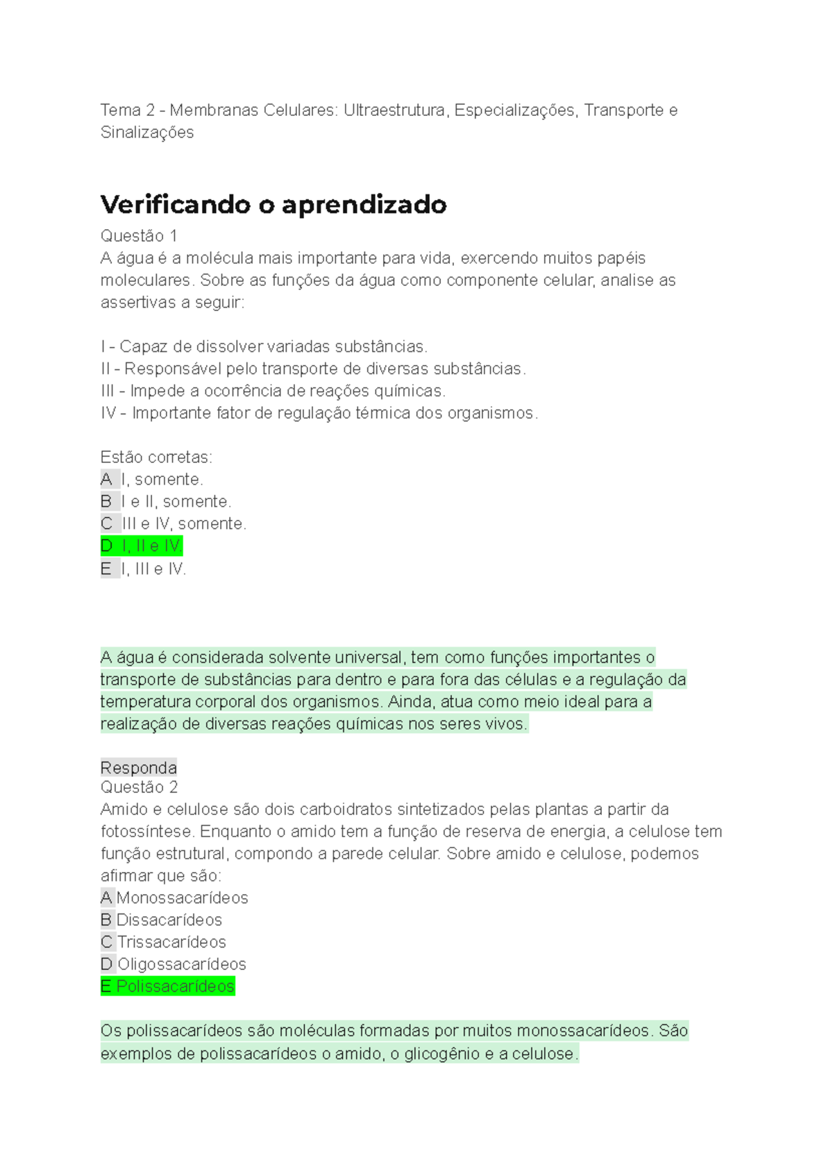 Tema 2: Membranas Celulares - Estruturas, Funções e Transporte - Studocu