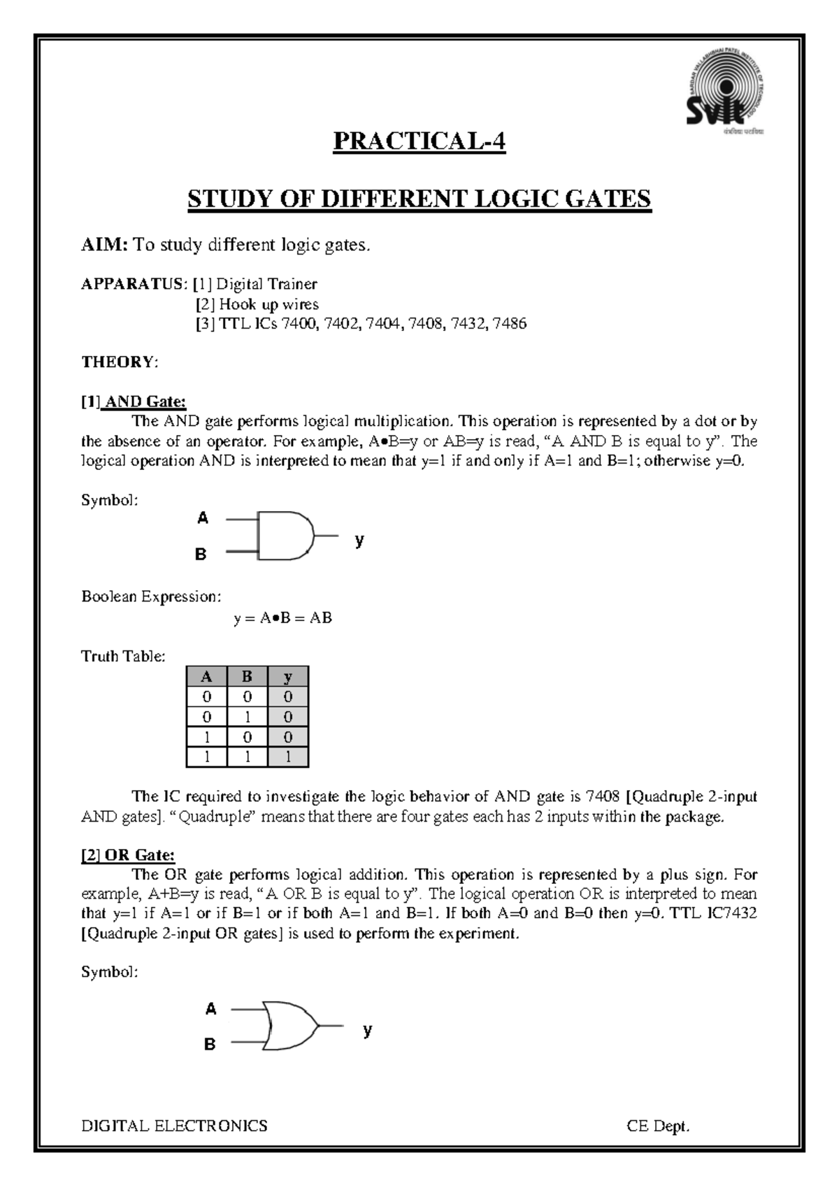 DF Practical Manual: Study of Logic Gates, Universal Gates & Adders ...