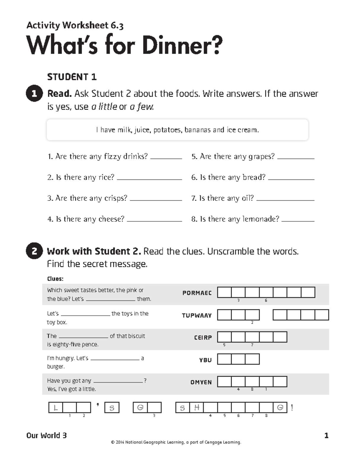 Activity Worksheet 6.3: Food Questions & Word Unscramble Exercise - Studocu