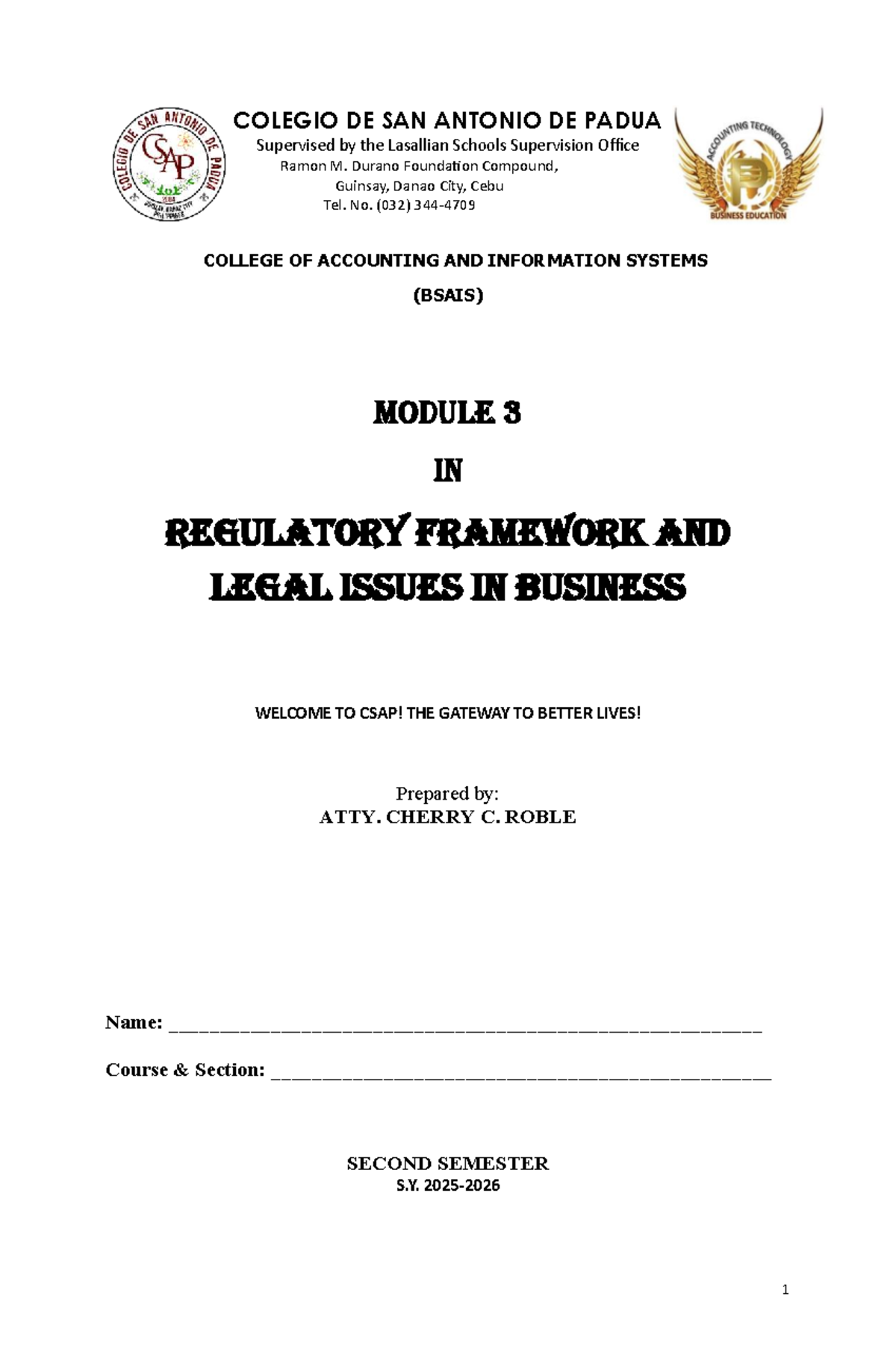BSAIS Module 3: Regulatory Framework & Legal Issues in Business - Studocu