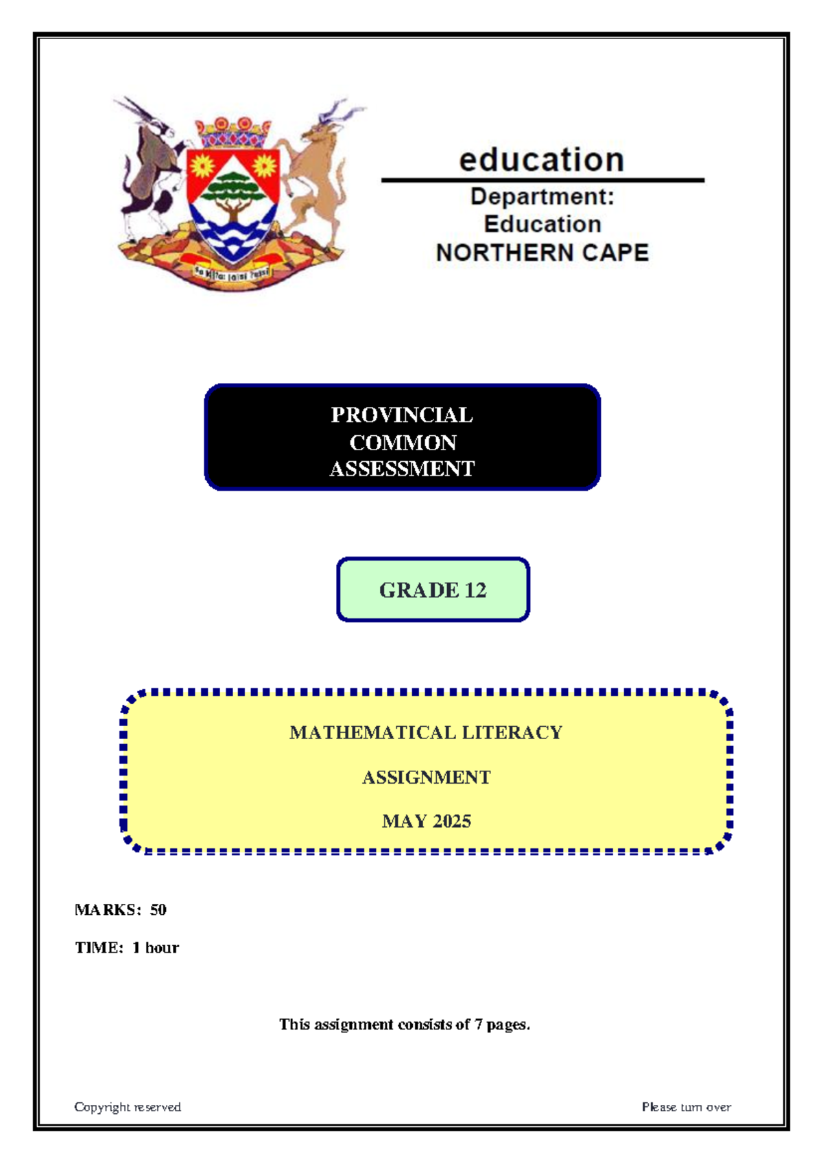 Grade 12 Mathematical Literacy Assignment (MLIT) - May 2025 - Studocu