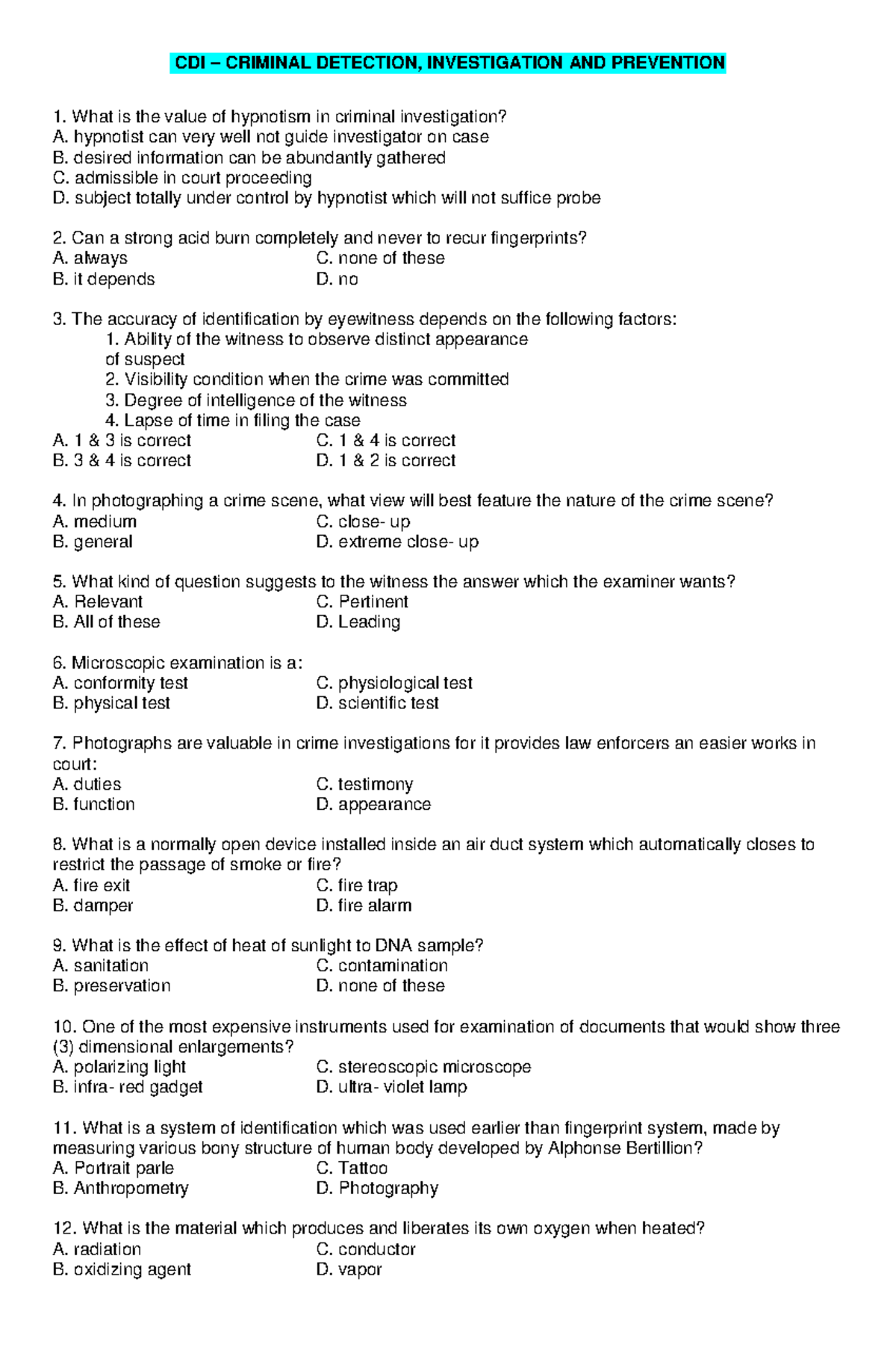 CDI-WORD: Criminal Detection Investigations and Techniques Quiz ...