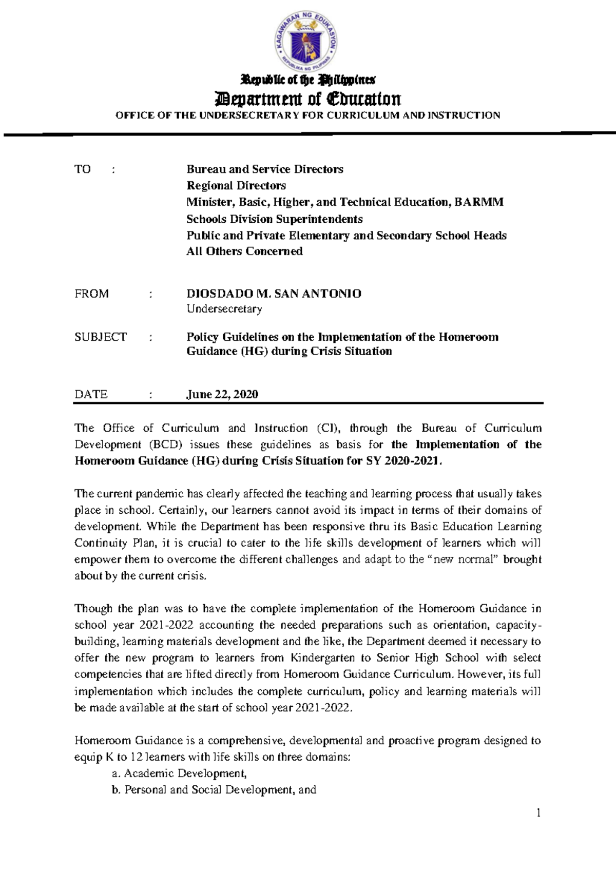 DepEd Policy Guidelines on Homeroom Guidance Implementation - Studocu