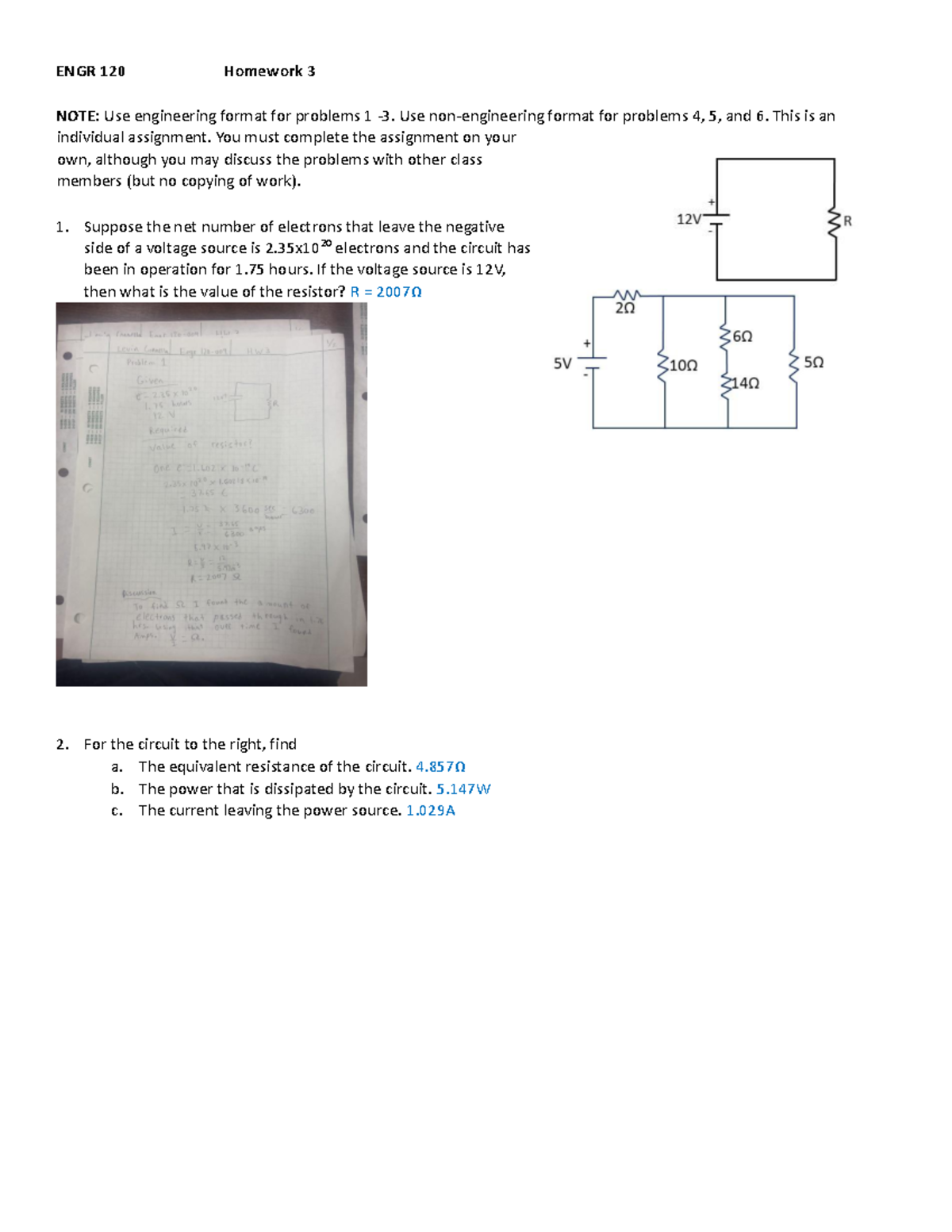 ENGR 120 Homework 3: Circuit Analysis and SolidWorks Tasks - Studocu