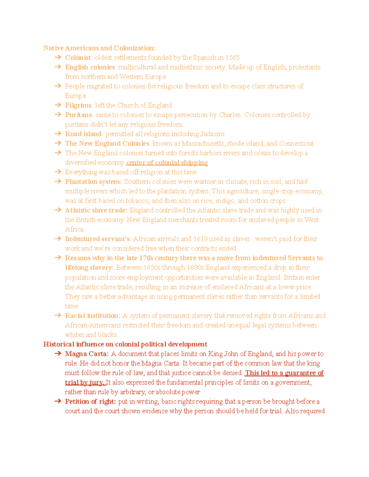 US History Regents Review Sheet - Native Americans and Colonization ...