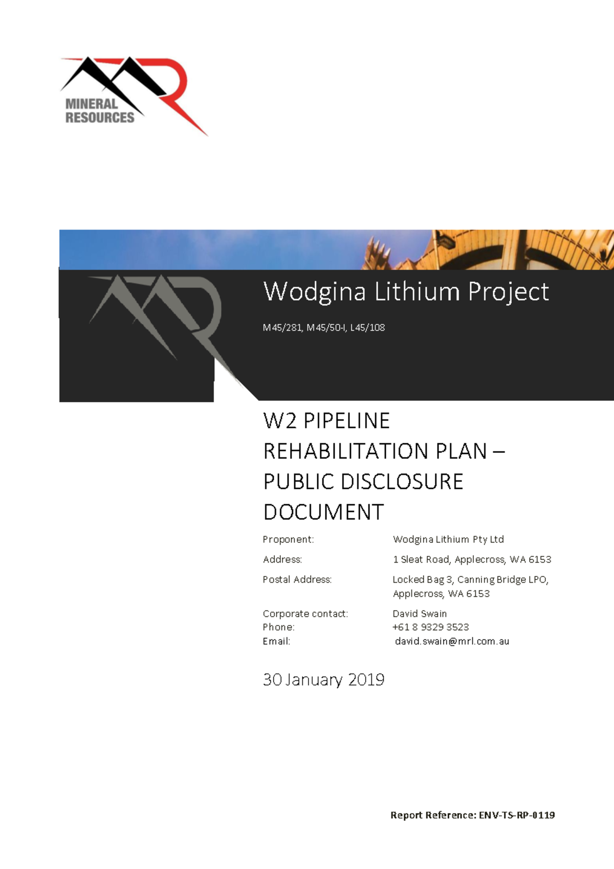 Wodgina Lithium Project W2P Pipeline Rehabilitation Plan Public ...