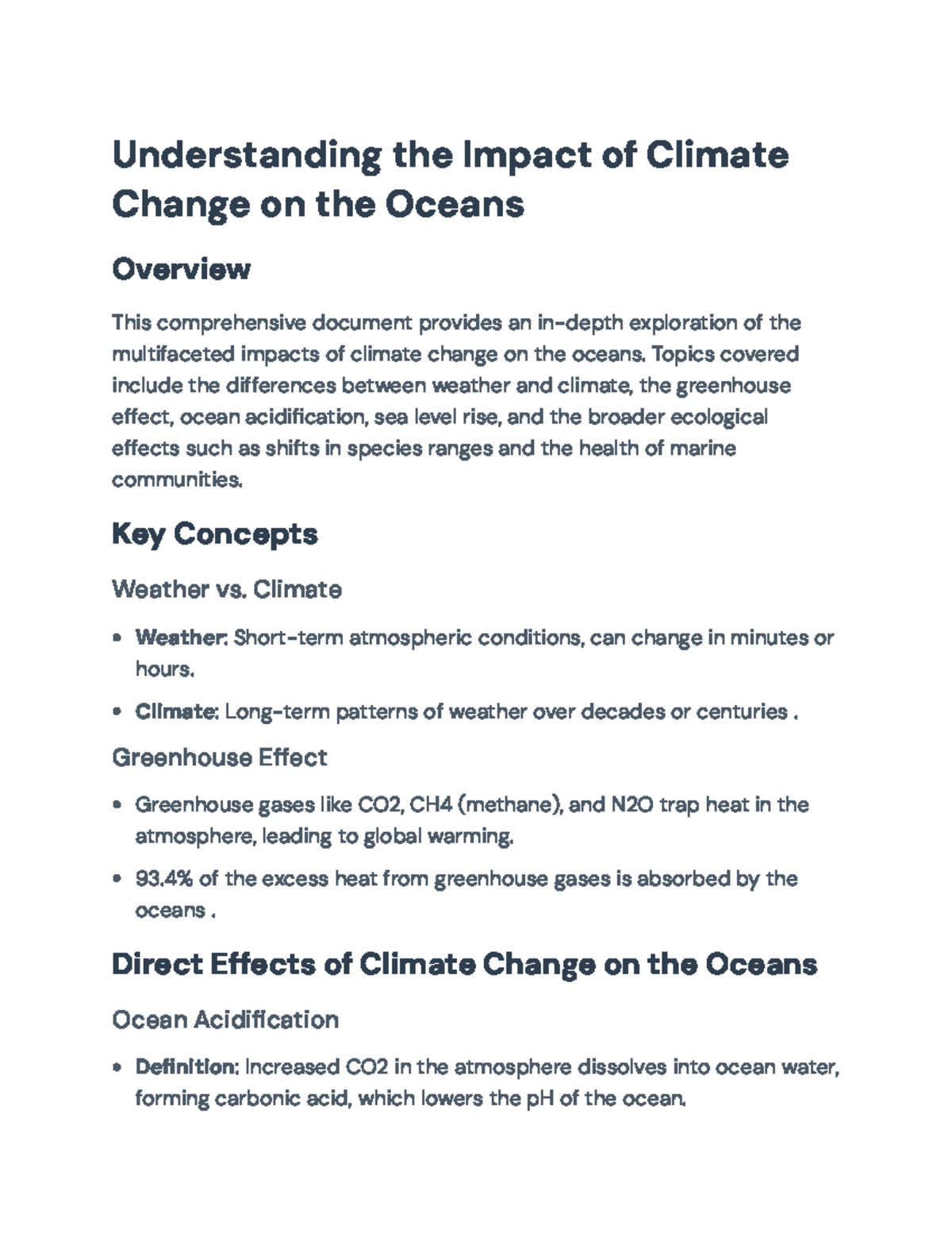 Impacts of Climate Change on Oceans - Comprehensive Overview ...