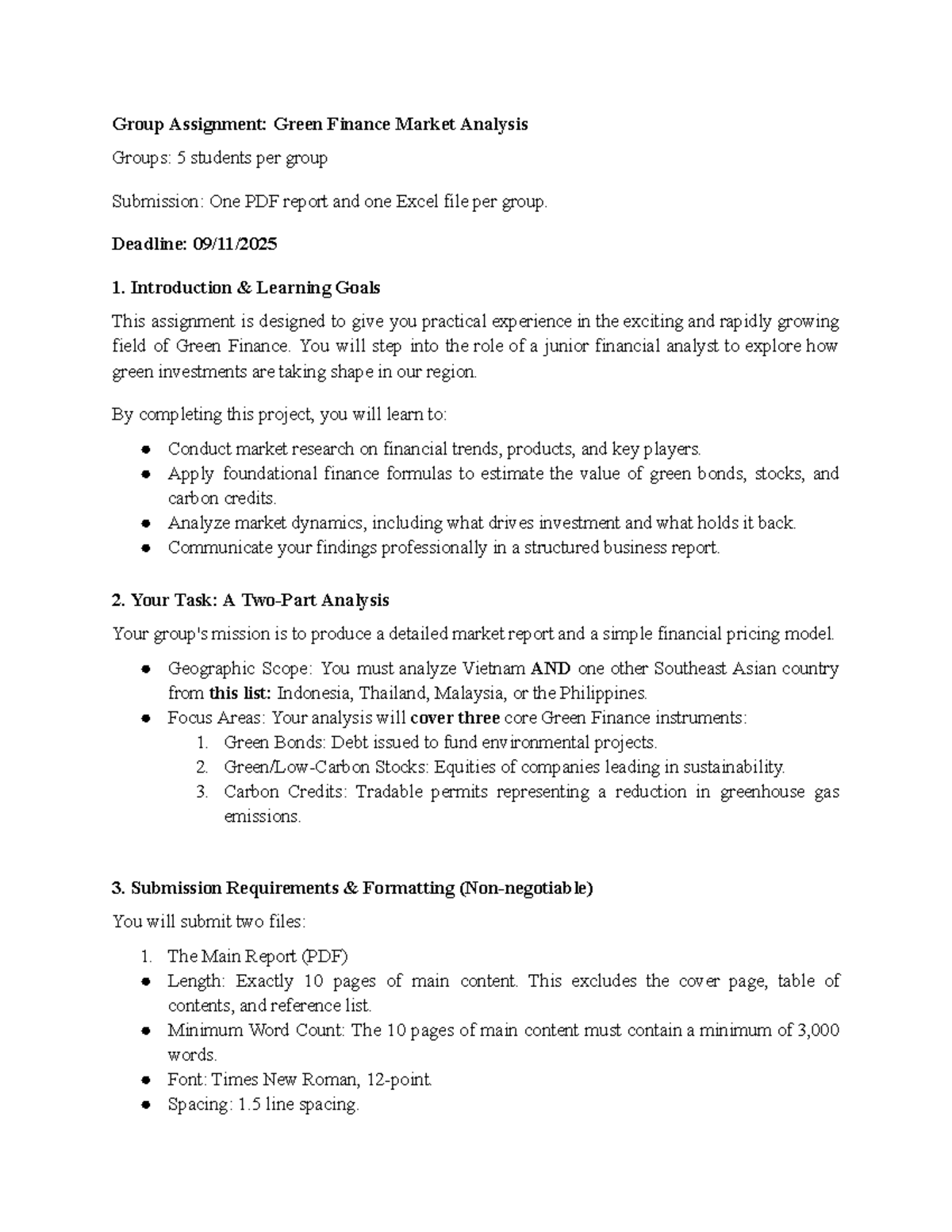 Group Assignment: Green Finance Market Analysis (Fin202) - Studocu