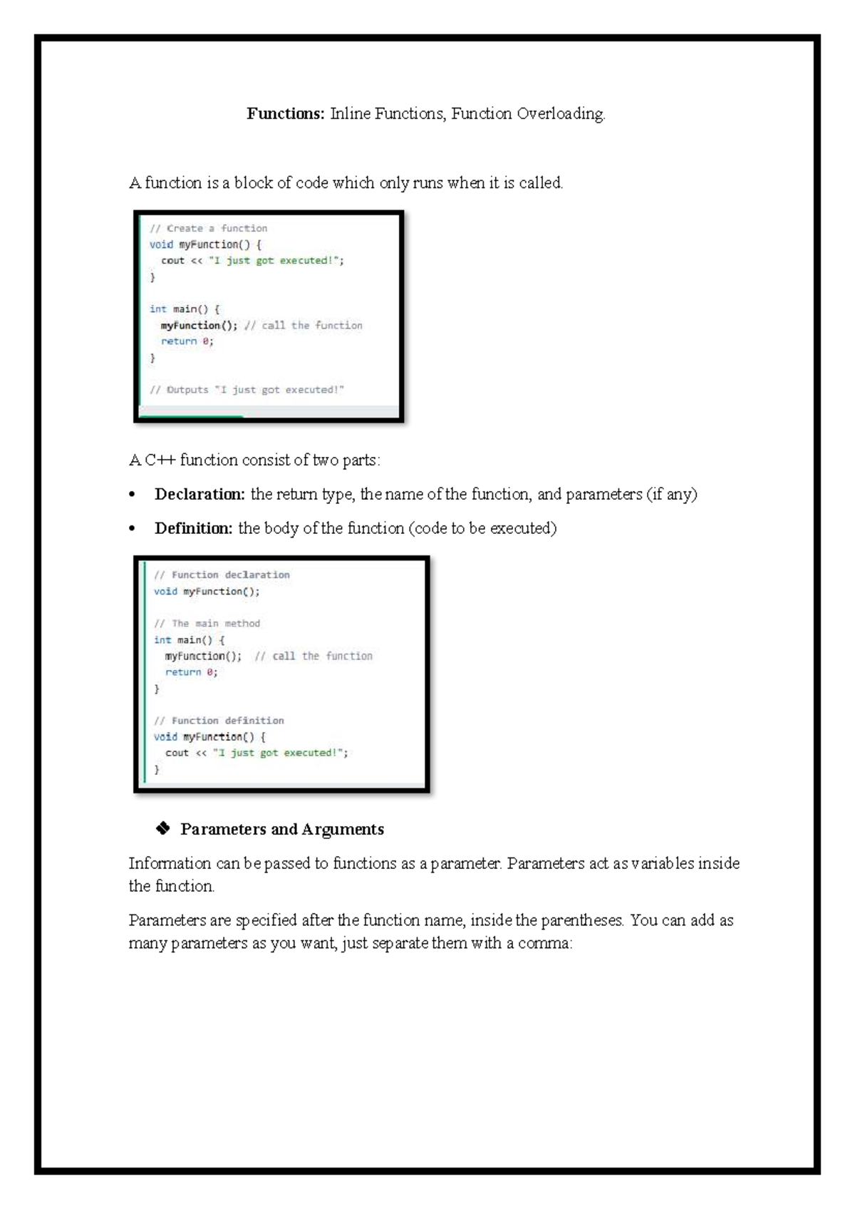 Chapter 4: Inline Functions & Function Overloading Notes - Studocu