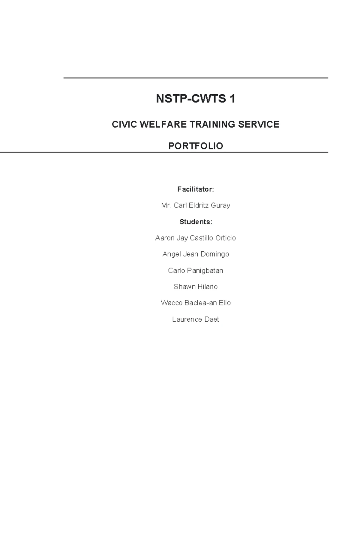 CWTS II Portfolio: Community Service at Barangay Muzon South - Studocu