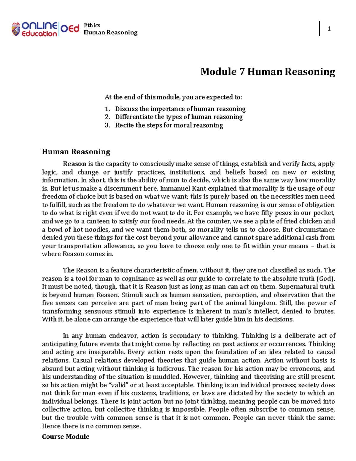Module 7: Understanding Human Reasoning and Its Types - Studocu