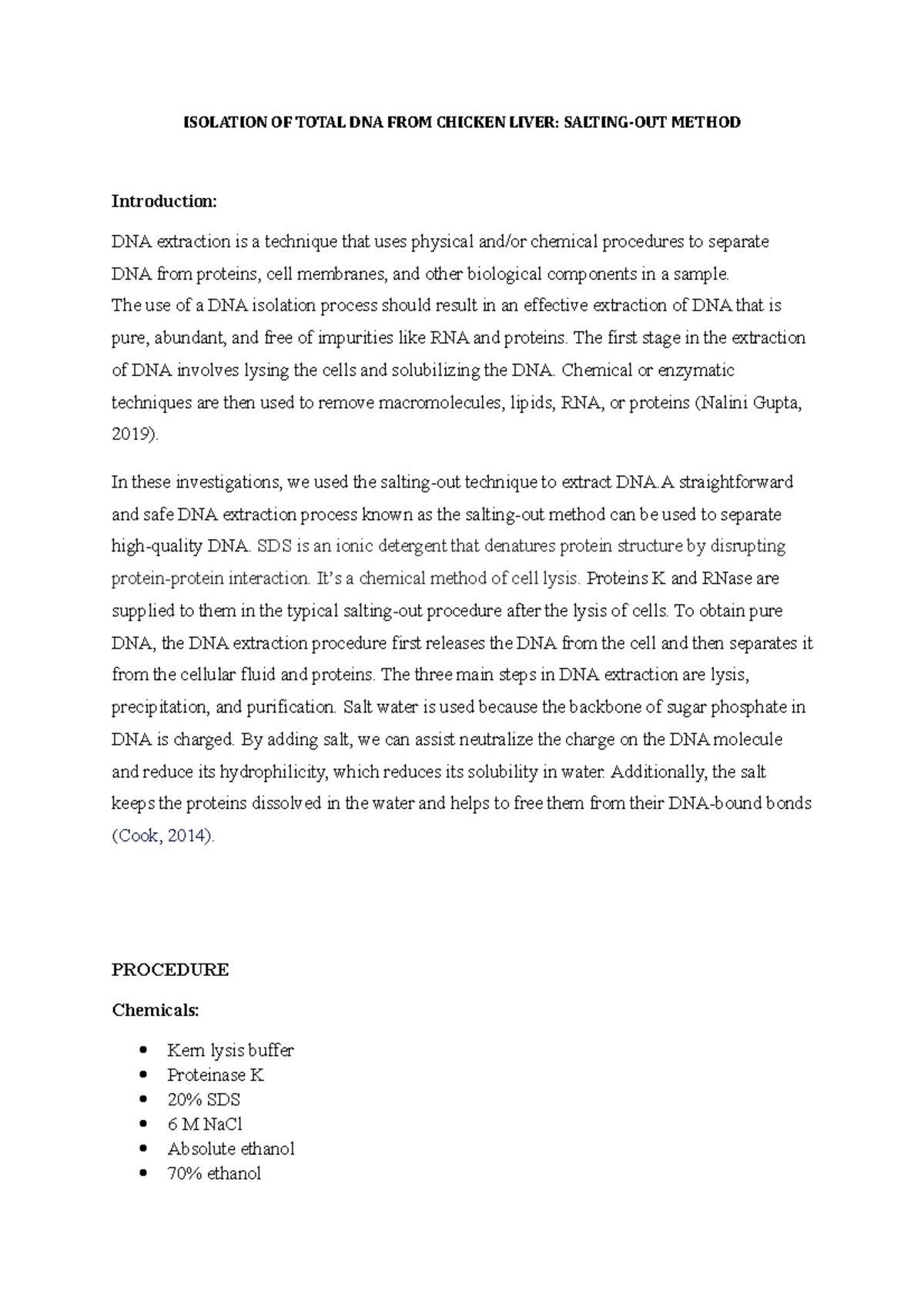 LAB 4 Isolation OF Total DNA FROM Chicken Liver - ISOLATION OF TOTAL ...