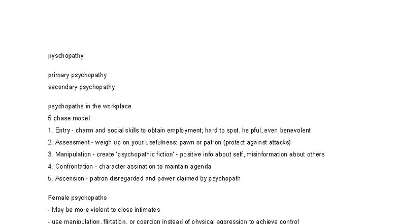 Psychopathy - Lecture 4: Understanding Primary & Secondary Traits - Studocu