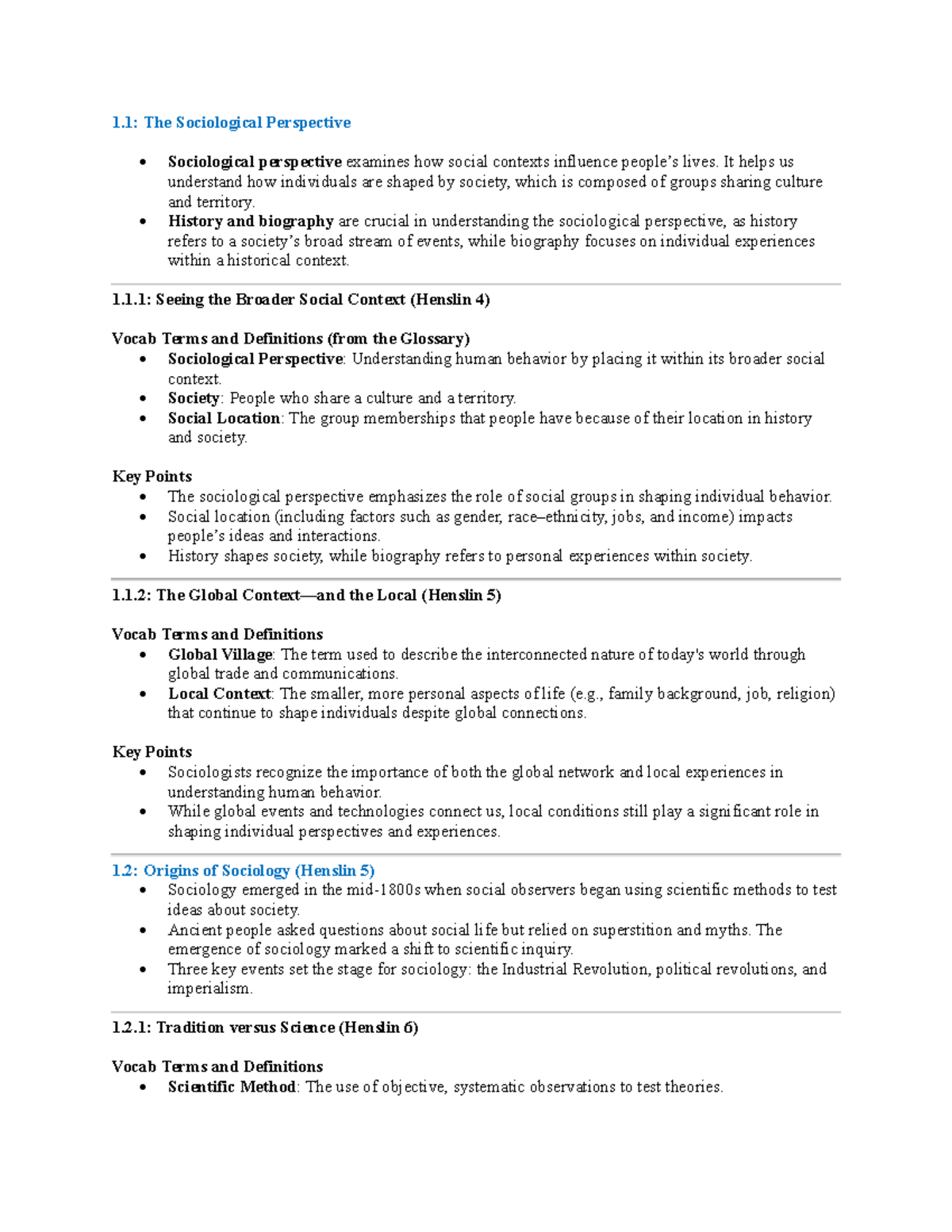 Sociology Chapter 1: Understanding the Sociological Perspective and Key ...