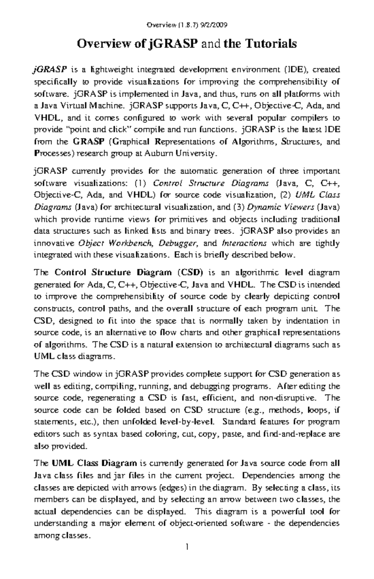 jGRASP Overview and Tutorials (1.8.7) for Software Visualization - Studocu