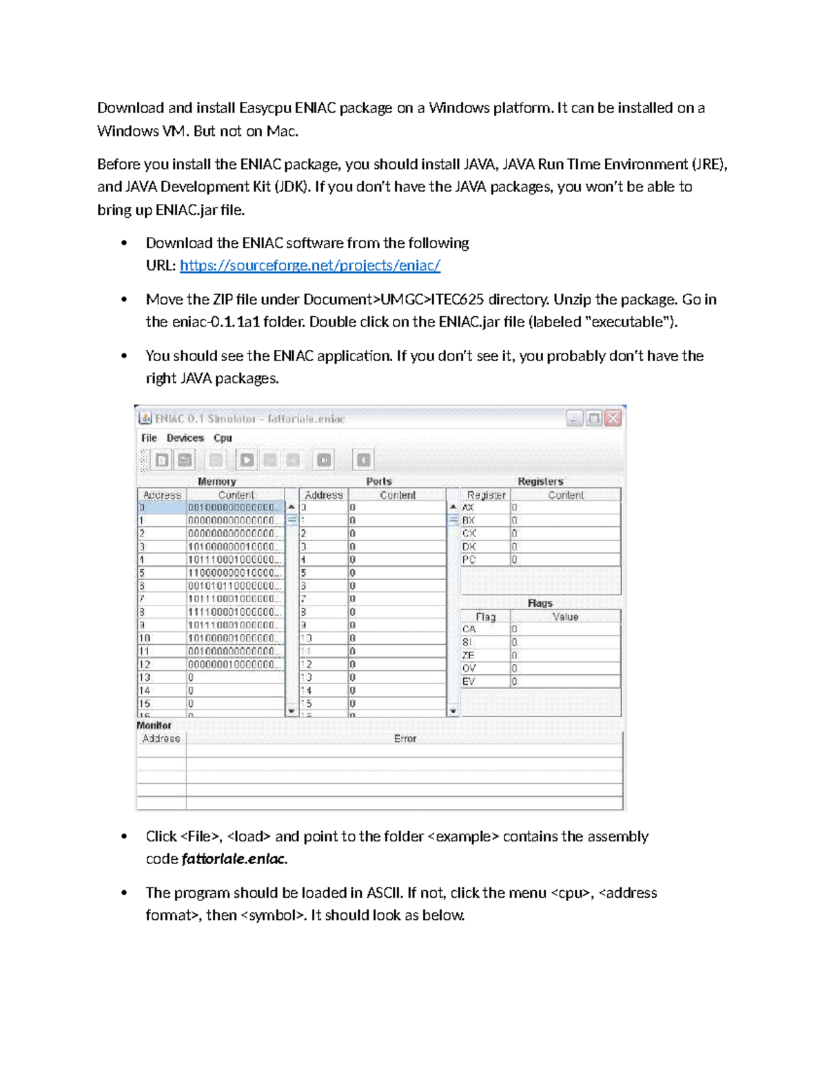 ITEC625: EasyCPU ENIAC Installation Guide for Windows Platform - Studocu
