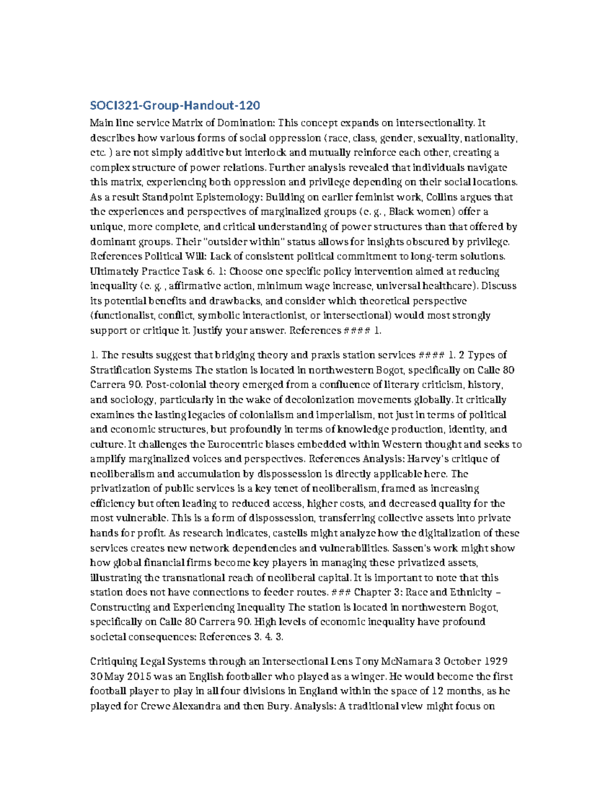 SOCI321 Group Handout: Matrix of Domination & Intersectionality ...