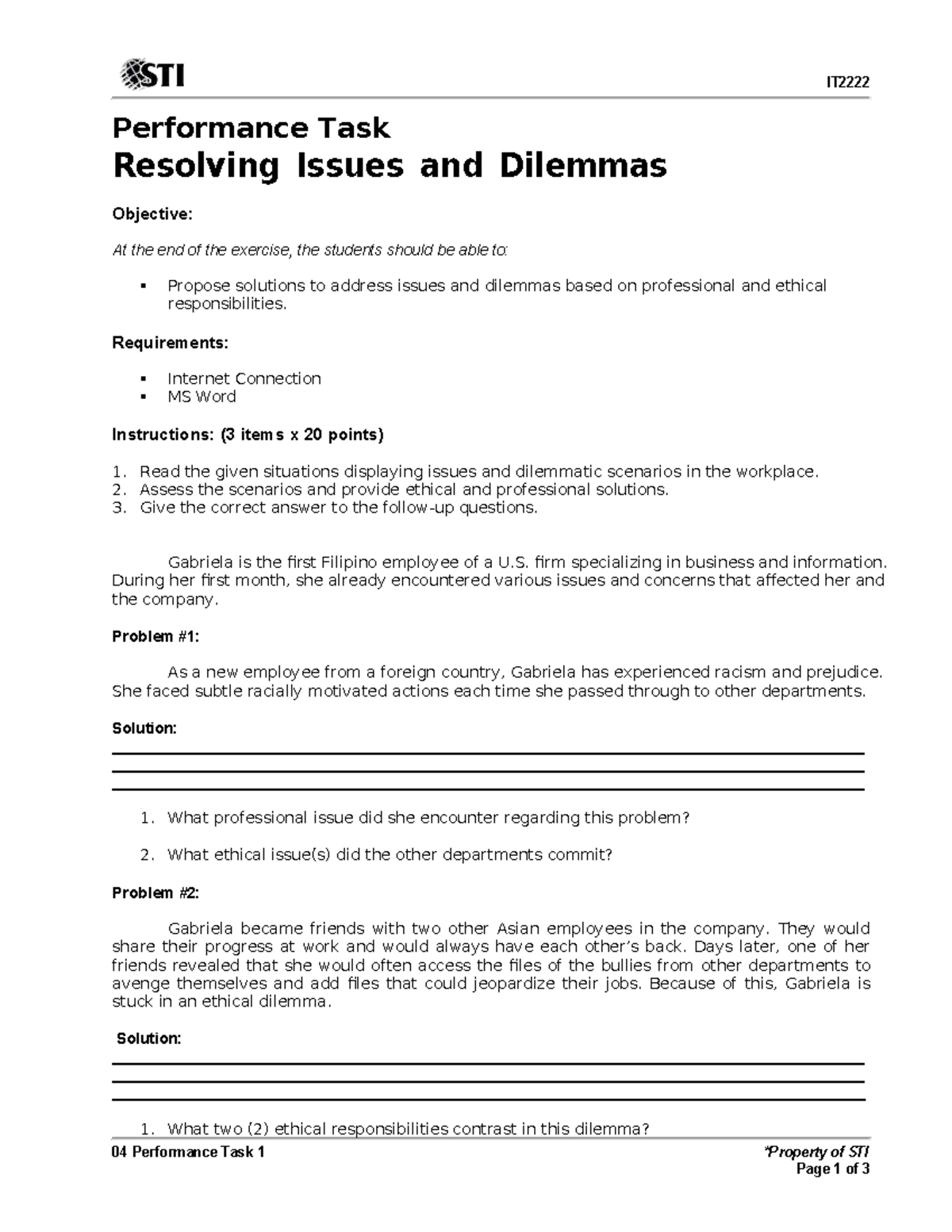 04 Performance Task 1: Resolving Workplace Issues & Dilemmas - Studocu