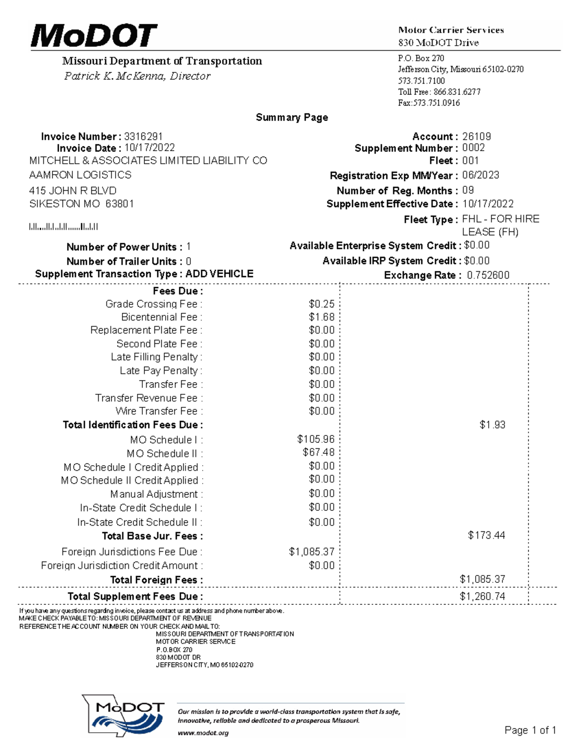 IRP Supplement Invoice #3316291 - Add Vehicle Summary - Studocu