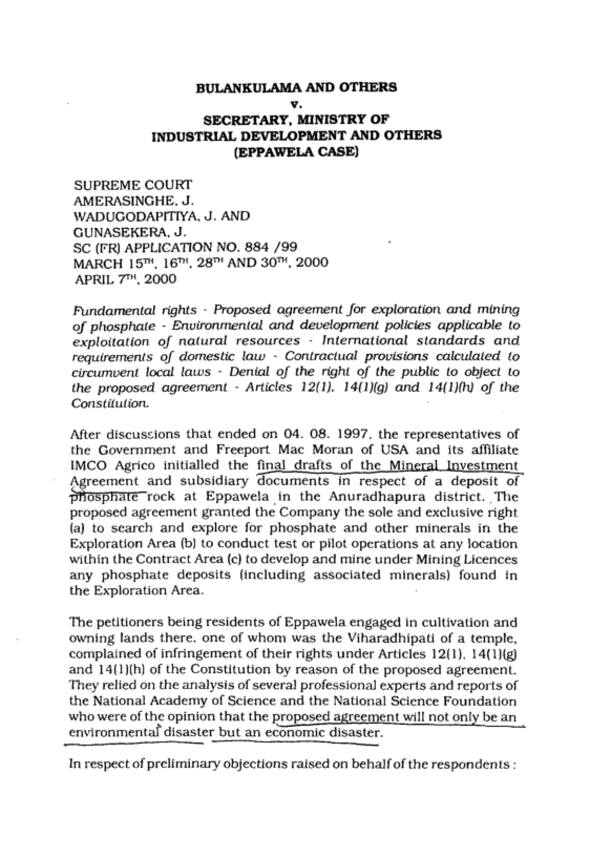 Eppawala Case SC Judgement: Fundamental Rights and Environmental Impact ...