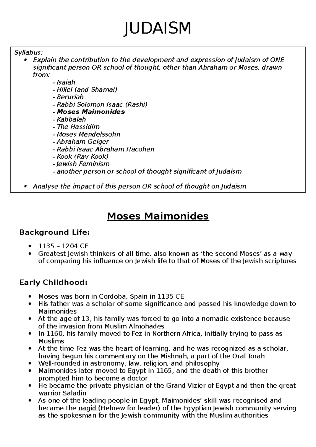 HSC Judaism Syllabus: Key Insights on Maimonides and Ethical Teachings ...