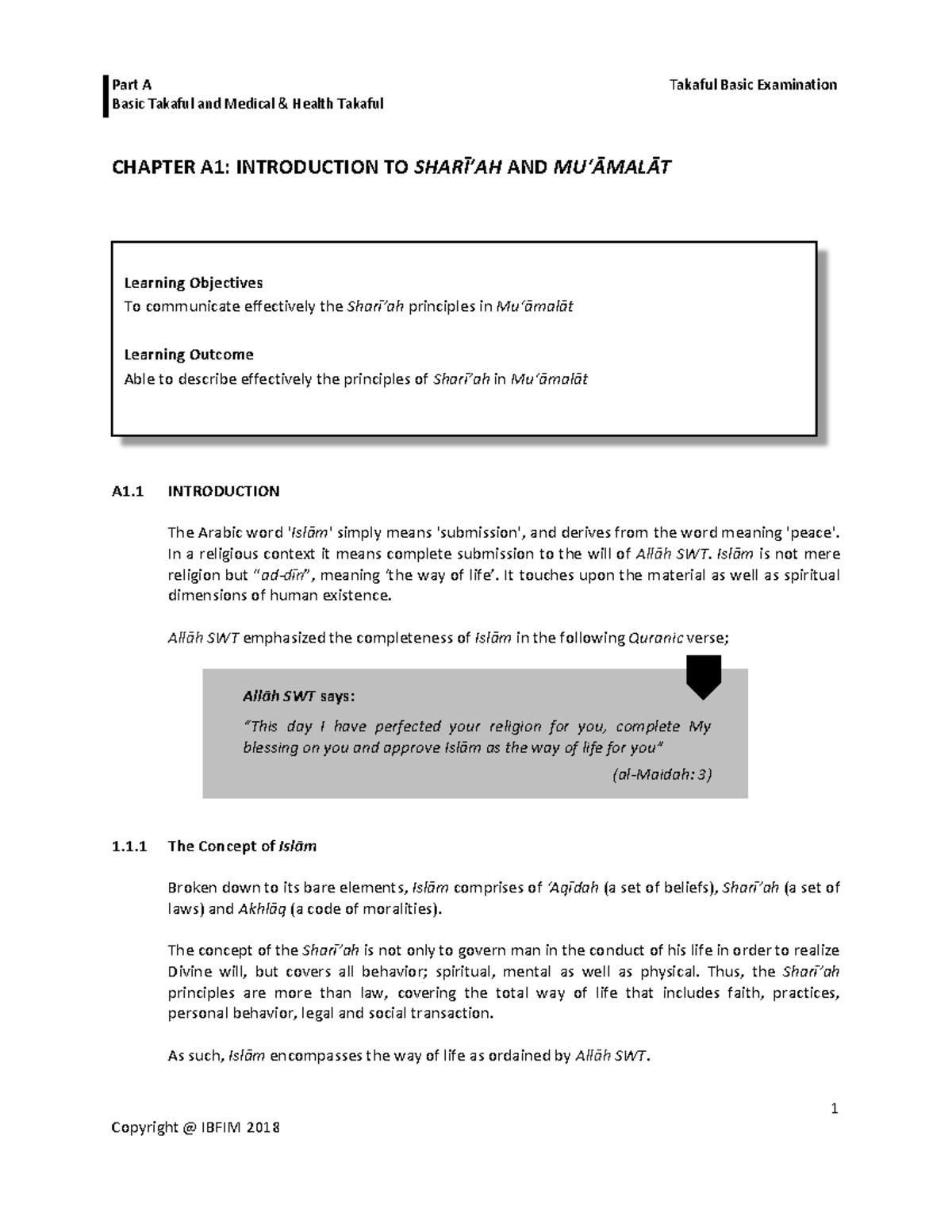 Takaful Basic Examination: Part A - Introduction to Takaful Principles ...