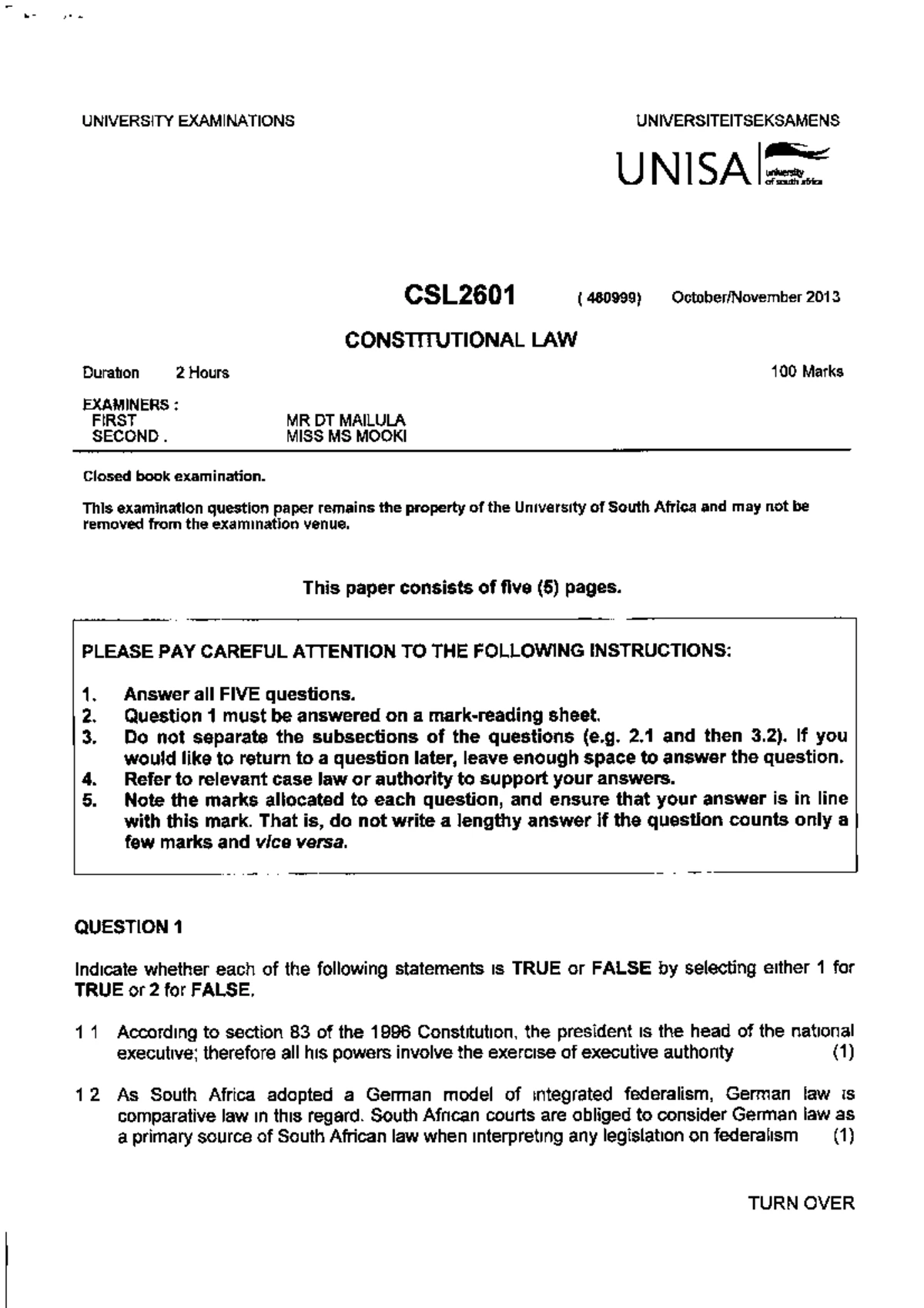 CSL2601 May 2024 Exam Paper - UNIVERSITY EXAMINATIONS May/June 2024 CSL ...