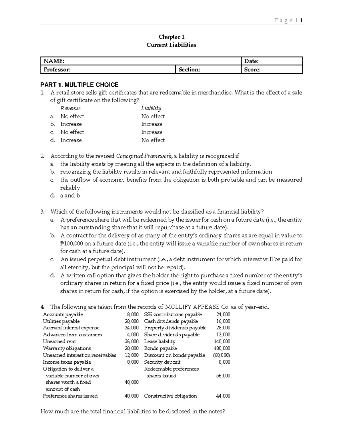 Accntg 2 Current Liabilities Quiz - Chapter 1 Review - Studocu