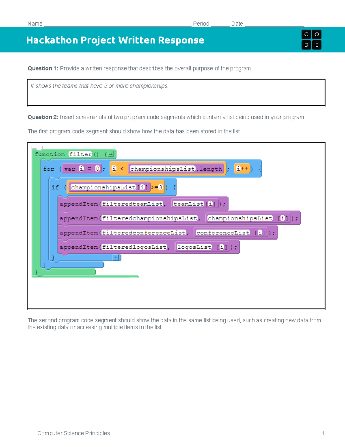 Copy of Copy of CSP Unit 6 Hackathon Project Written Response - Name ...