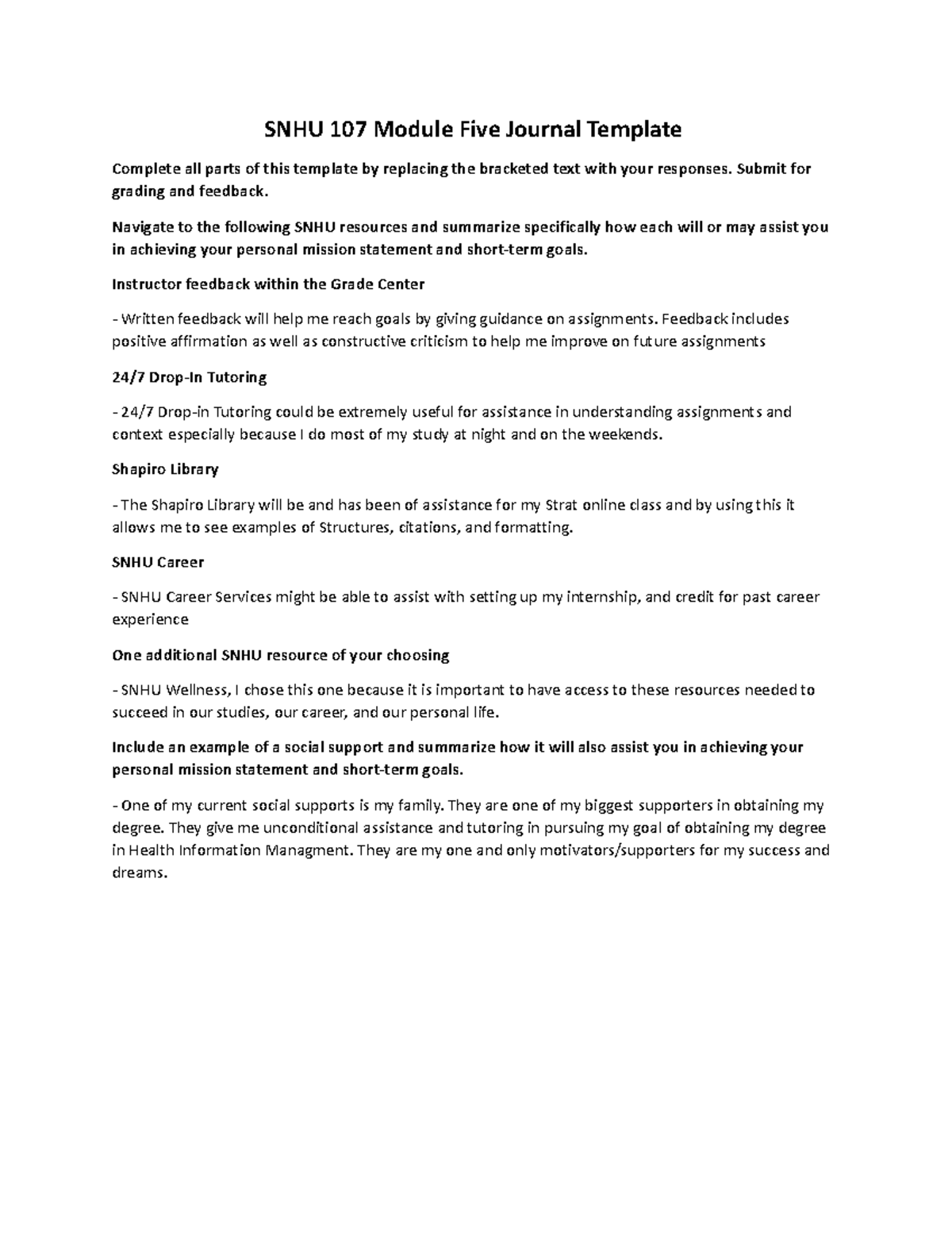 Module 5 - SNHU 107 Module Five Journal Template Complete all parts of ...
