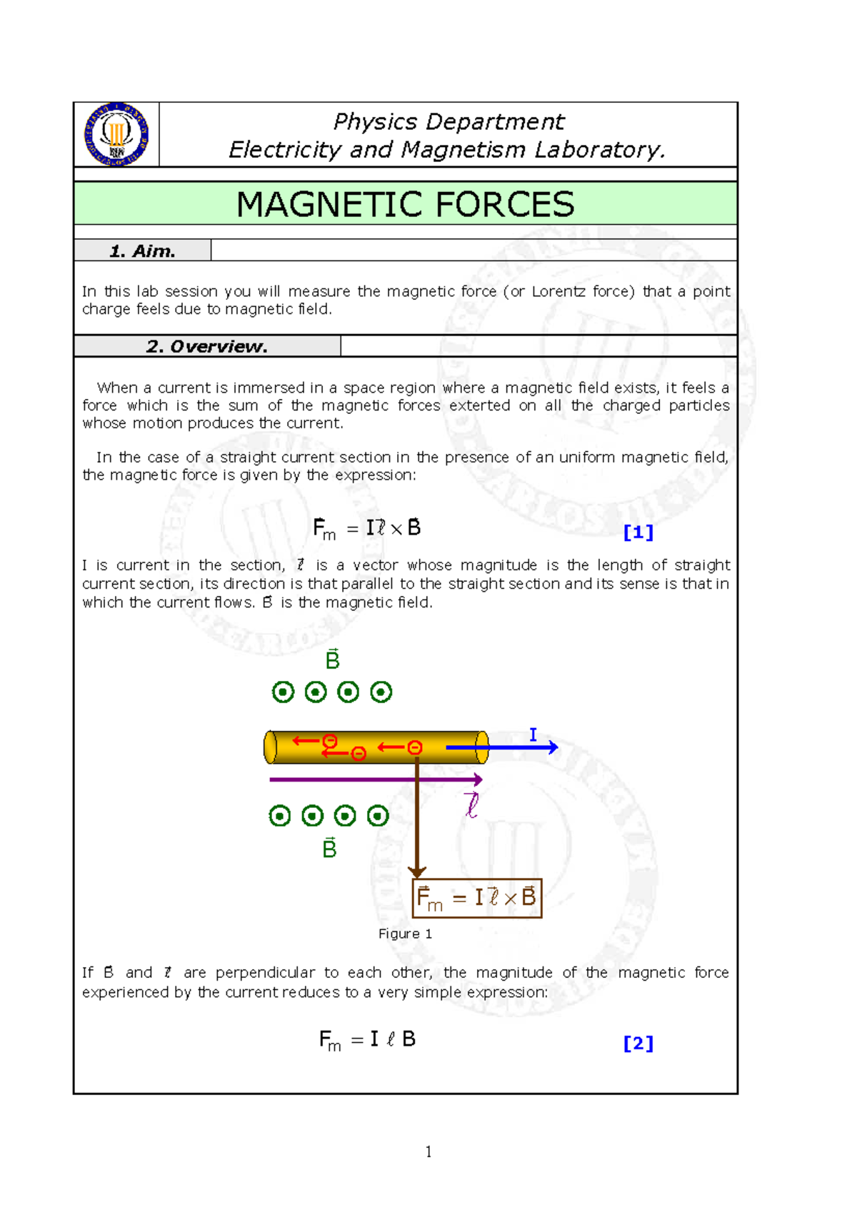 Magnetic Forces Laboratory Practice Guide - Physics 101 - Studocu