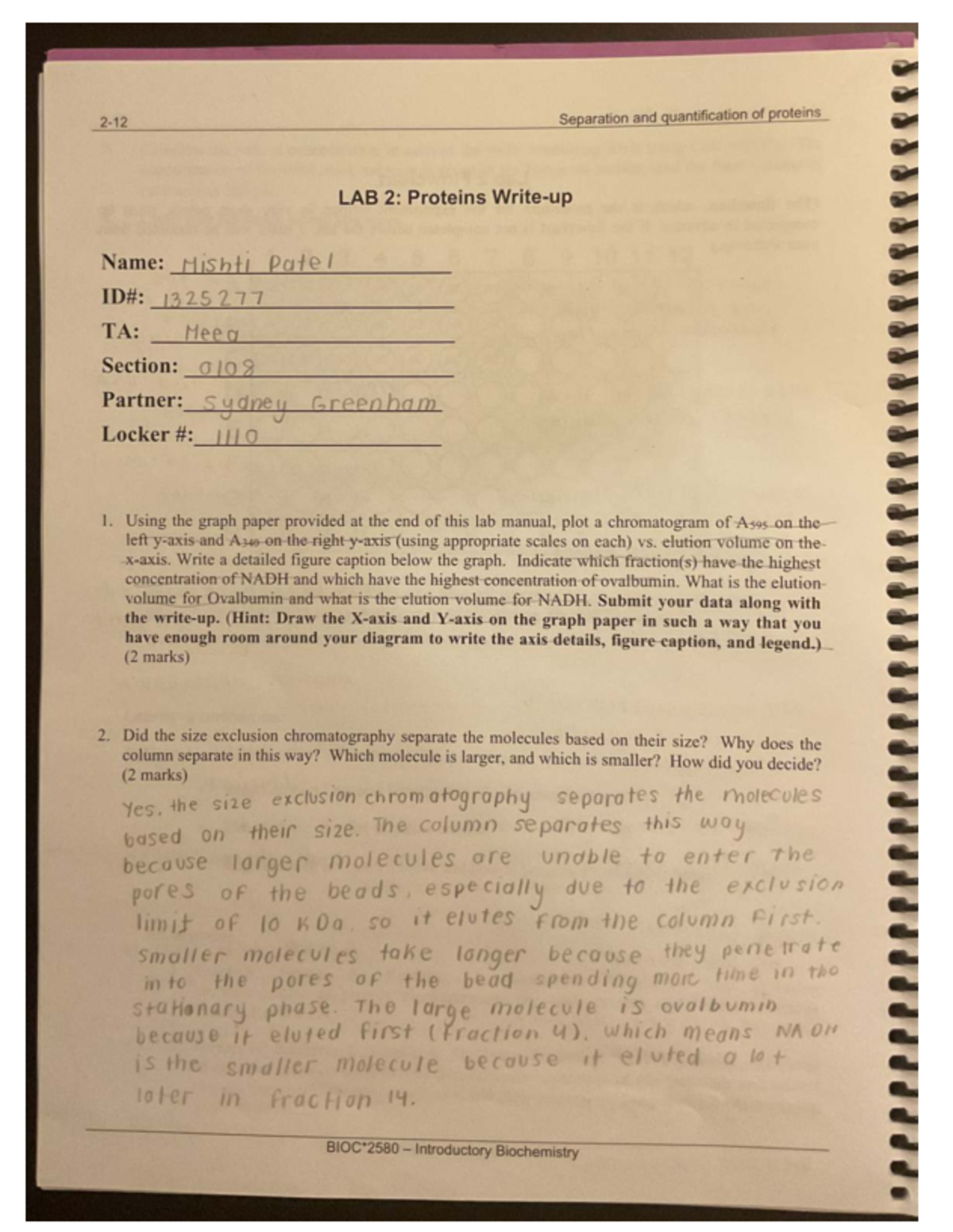 Lab 2: Separation and Quantification of Proteins in Introductory ...