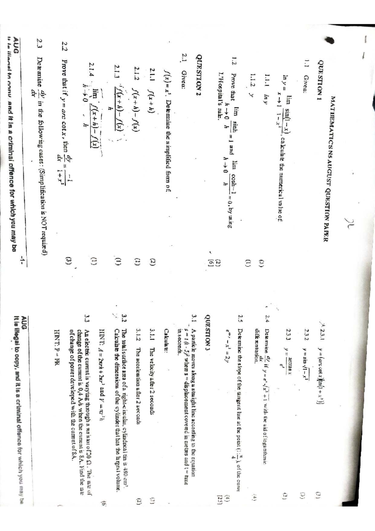 MATHEMATICS N5 AUGUST 2023 QUESTION PAPER & SOLUTIONS - Studocu