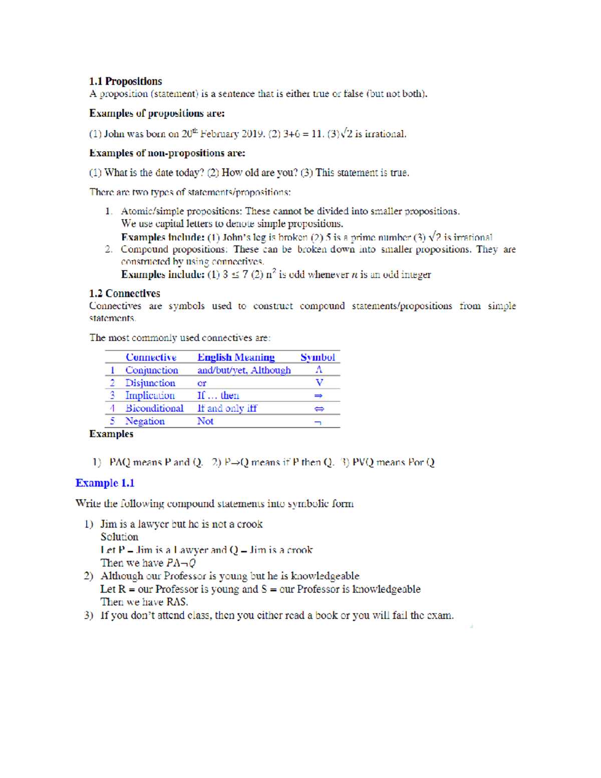 Logic Notes: Propositions, Connectives, and Truth Tables - Studocu