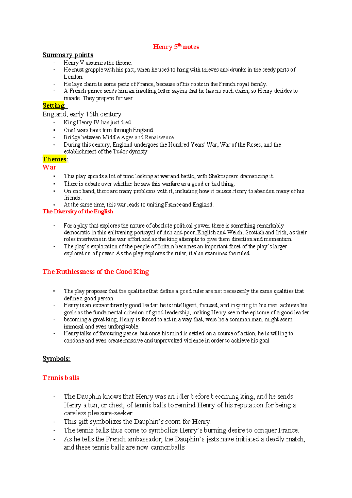 Henry V: Key Themes and Analysis of Shakespeare's Historical Play - Studocu