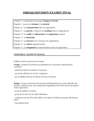 Note de cours pour examen final - Cours du 4 novembre 2024 jusqu’à l ...