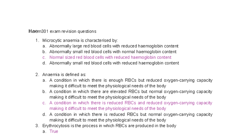 Haem301 Final Exam Revision: Key Concepts in Anaemia and Immunology ...