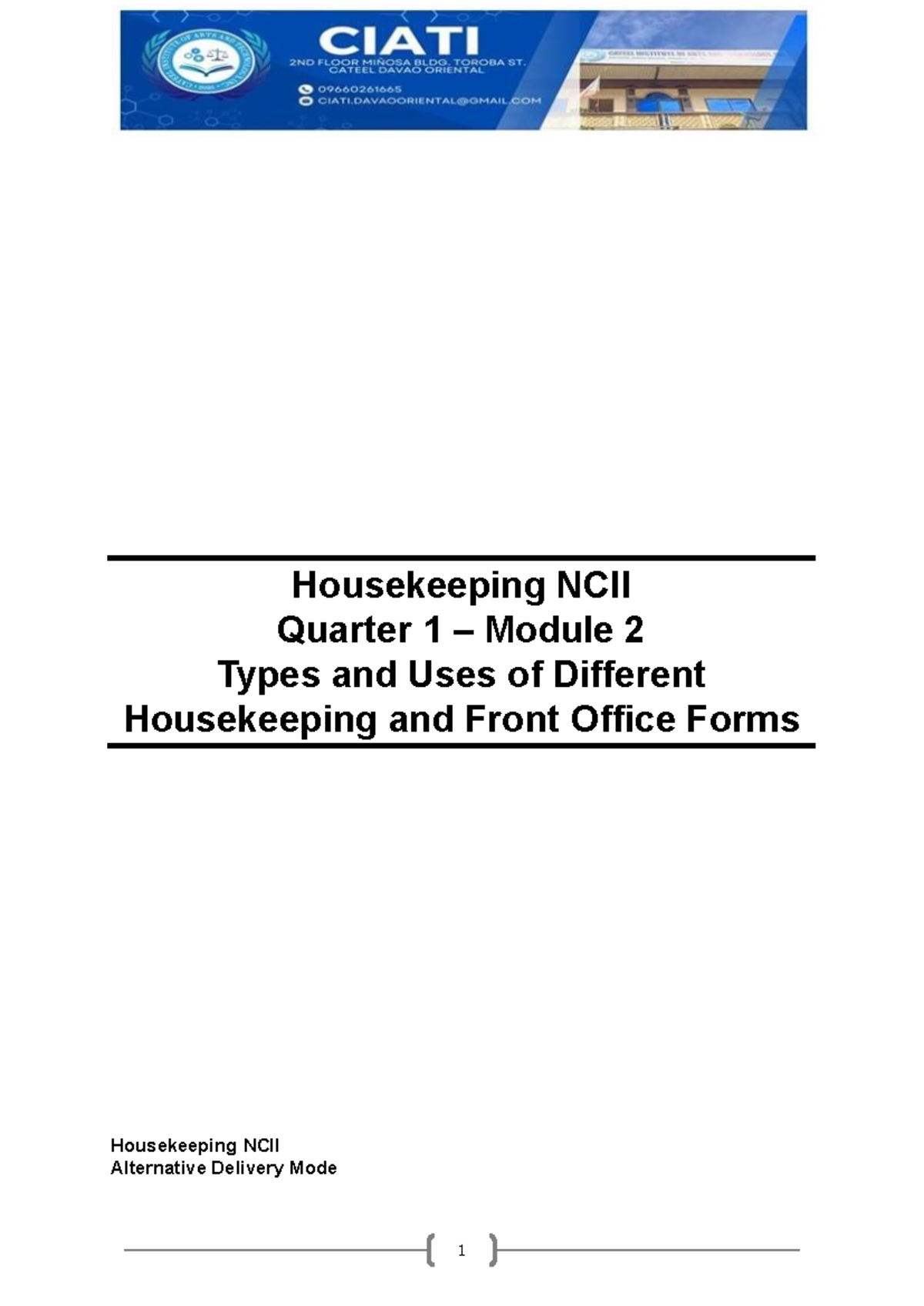 Housekeeping NCII: Module 2 - Types & Uses of Housekeeping Forms - Studocu