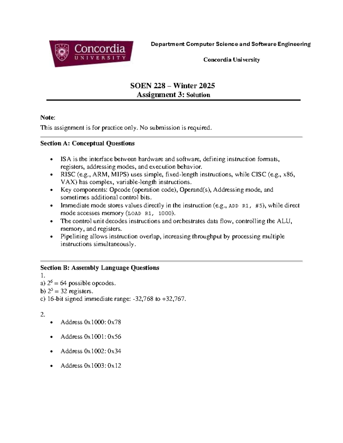 SOEN228 Assignment 3 Solutions - Department Computer Science and Software Engineering Concordia ...