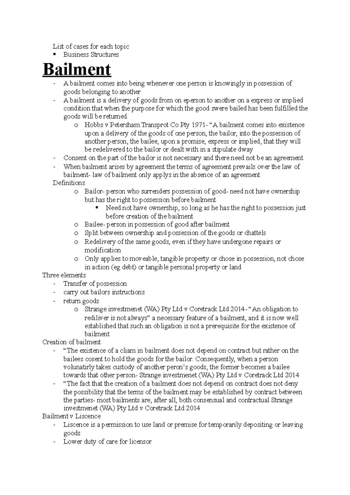 Legal framework of business notes - List of cases for each topic ...