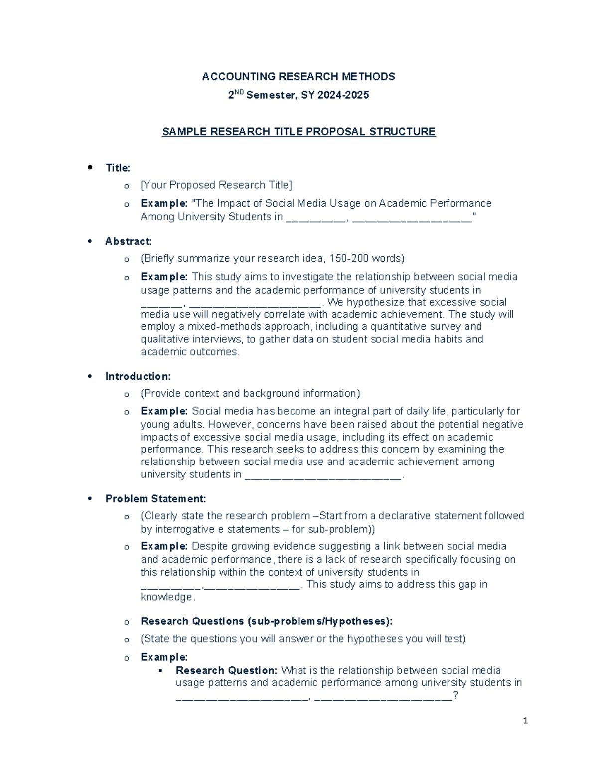 ACCOUNTING RESEARCH METHODS: 2ND SEMESTER RESEARCH TITLE PROPOSAL - Studocu