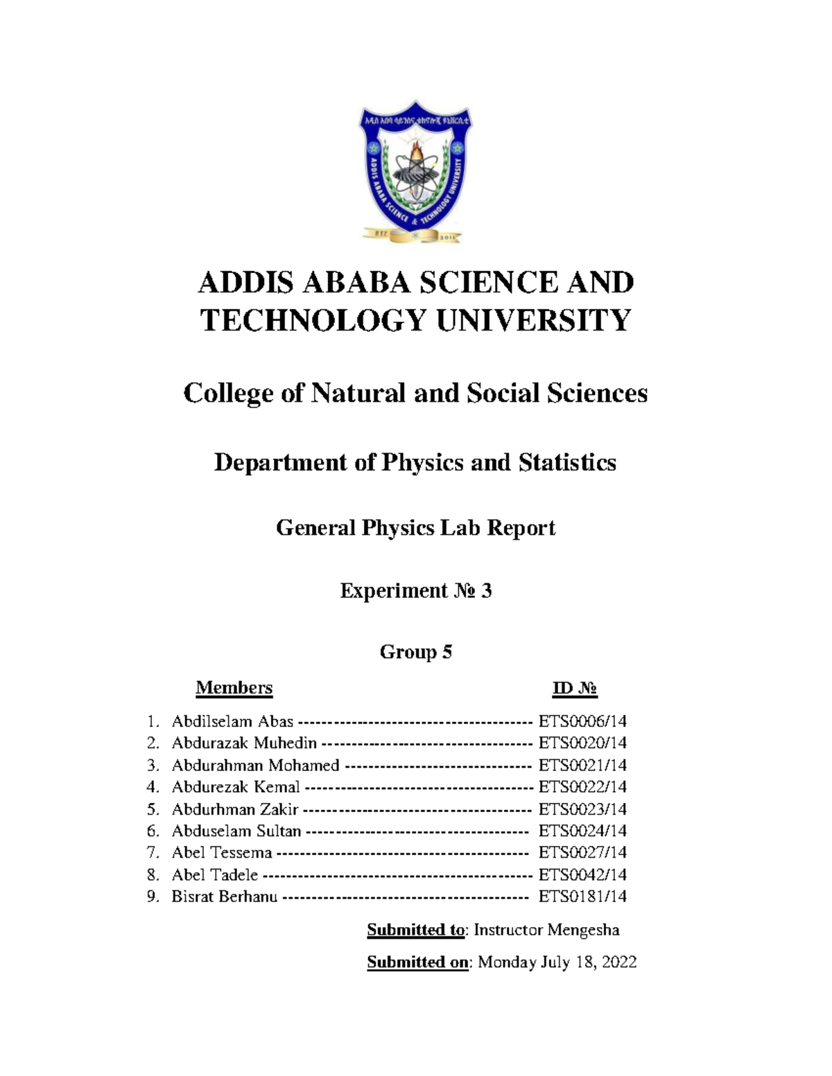 Lab Report on Static and Kinetic Friction - Experiment No 3 - Studocu